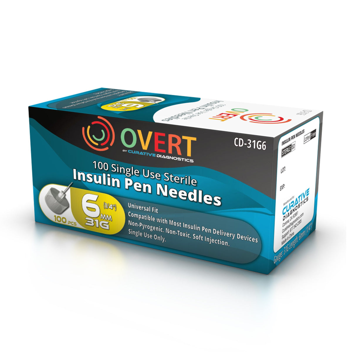 Overt Universal Fit, Tri Beveled Pen Needle - 31G 6mm 100 ct. [ 4 Pack ...