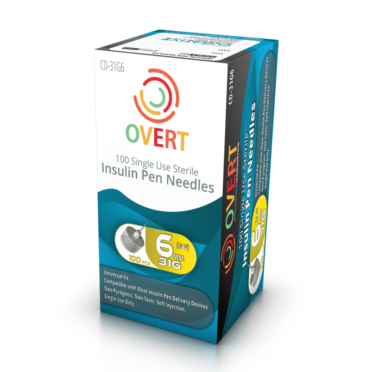 Overt Universal Fit, Tri Beveled Pen Needle - 31G 6mm 100 ct. by Curat ...
