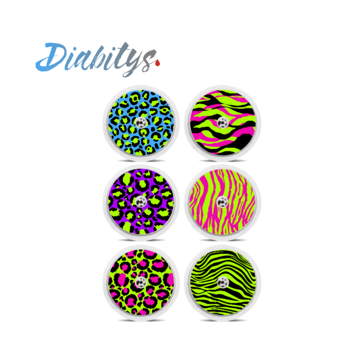 Freestyle Libre/Libre 2 Sensor 6 Pack Stickers - Neon Safari by Diabit ...