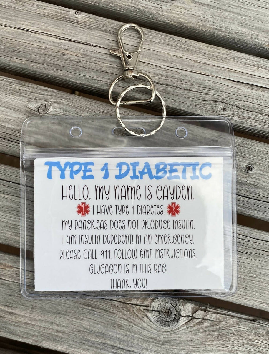 Type 1 Diabetic Medical Alert Card| Bag Tag| Emergency Alert ID Tag| I ...